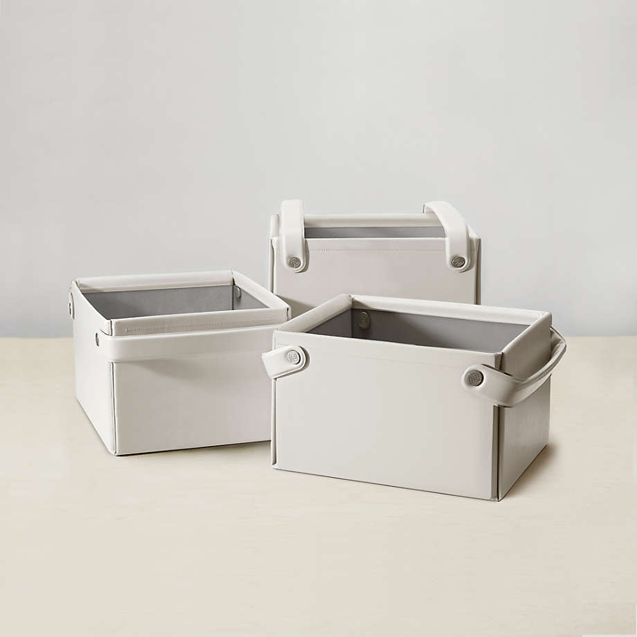 Extra-Small Cream White Rectangular Collapsible Storage Baskets, Set of ...