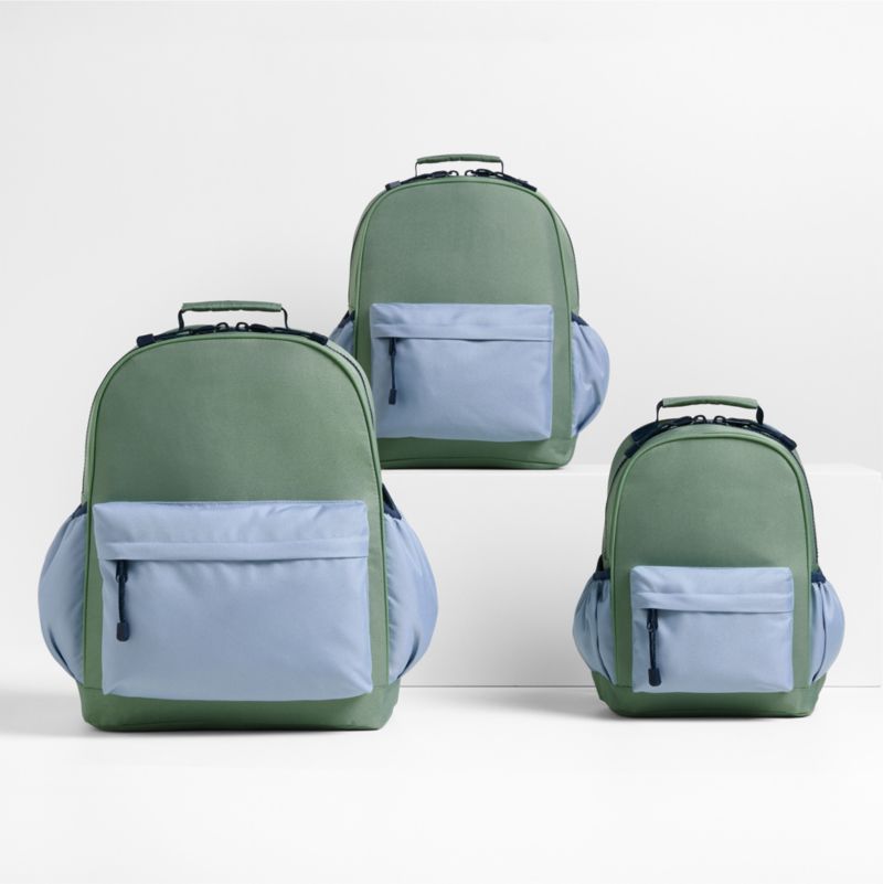 Colorblock Green and Blue Large Kids Backpack with Side Pockets ...