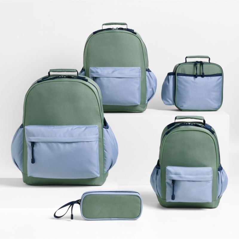 Colorblock Green and Blue Large Kids Backpack with Side Pockets ...