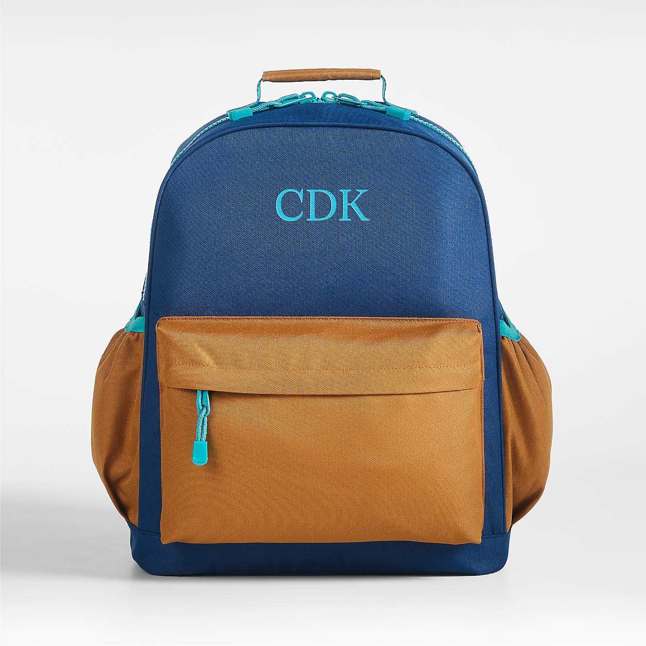 Colorblock Navy and Ochre Personalized Large Kids School Backpack with ...