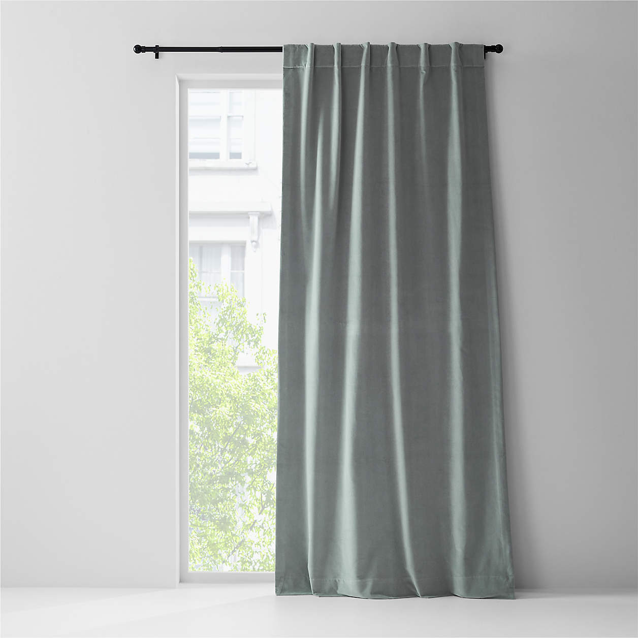 Mist Blue Cotton Velvet Blend Window Curtain Panel with Lining 48"x120 ...