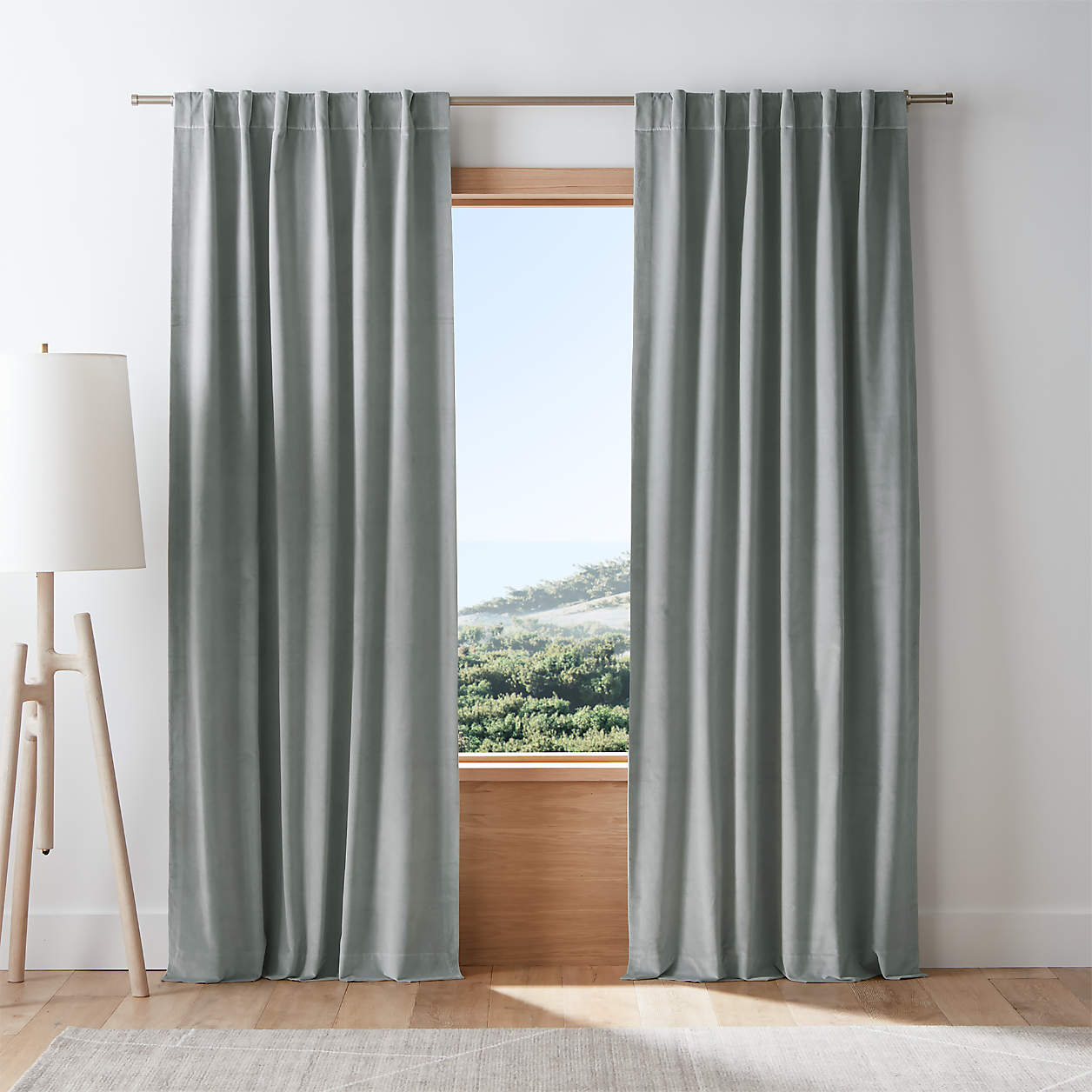 Mist Blue Cotton Velvet Window Curtain Panel with Lining 48"x96 ...