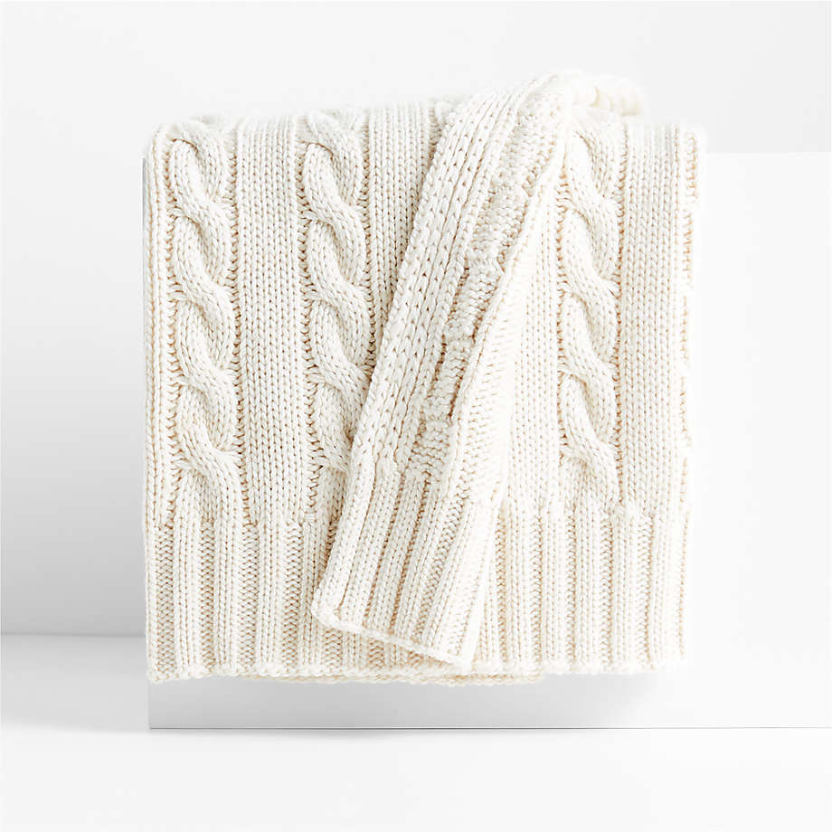Alabaster Beige Cozy Cable Knit 70"x55" Decorative Throw Blanket ...
