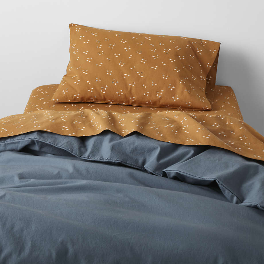 Cozy Cloud Slate Blue Organic Washed Cotton Toddler Duvet Bedding Set ...