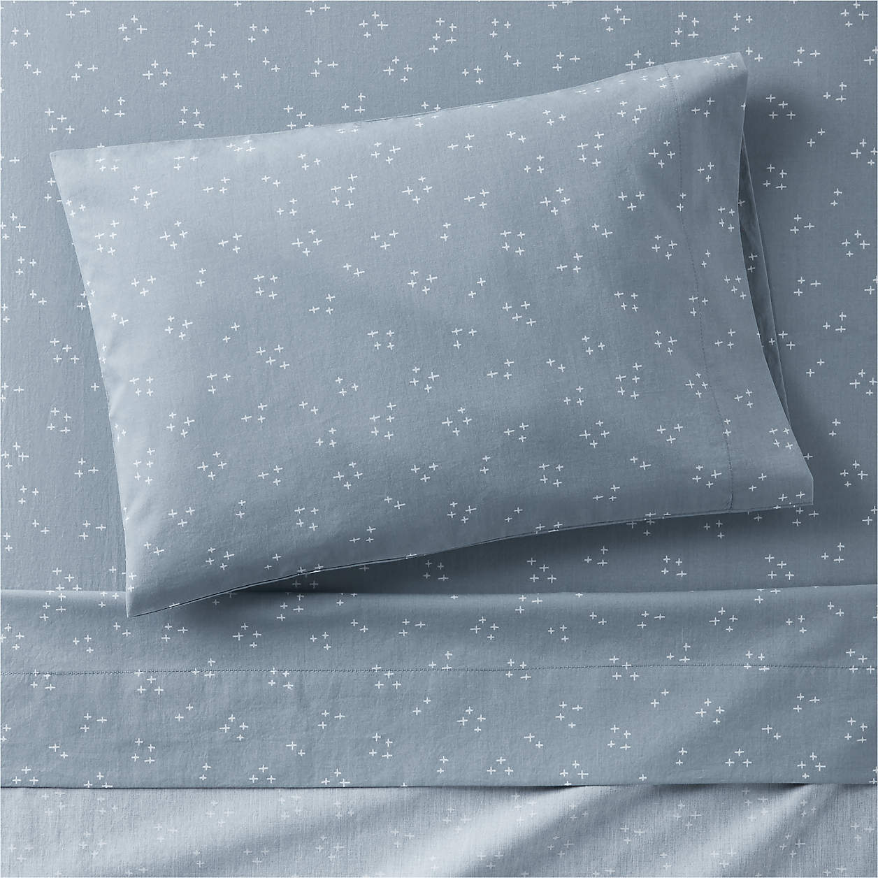 Cozy Cloud Twinkle Mist Blue Washed Organic Cotton Toddler Sheet Set | Crate & Kids