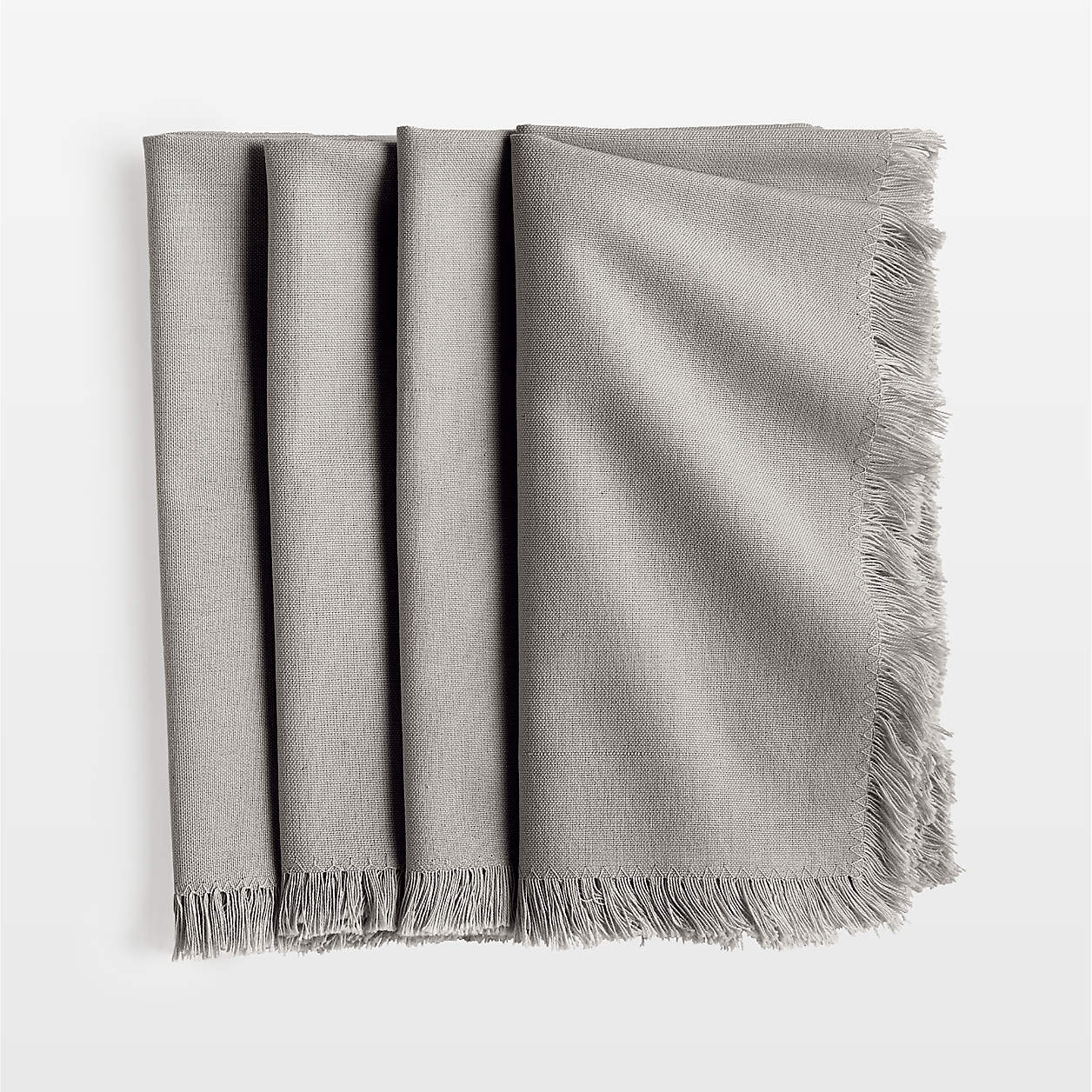 Craft Light Grey Organic Cotton Fringe Napkins, Set of 4 | Crate & Barrel