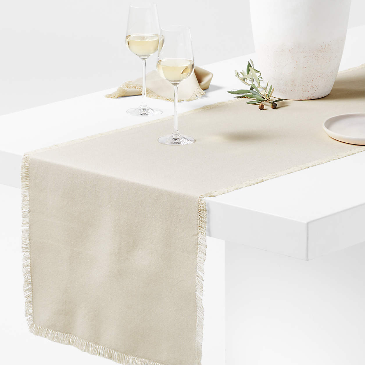 Craft 120" Birch Beige Organic Cotton Fringe Table Runner + Reviews ...
