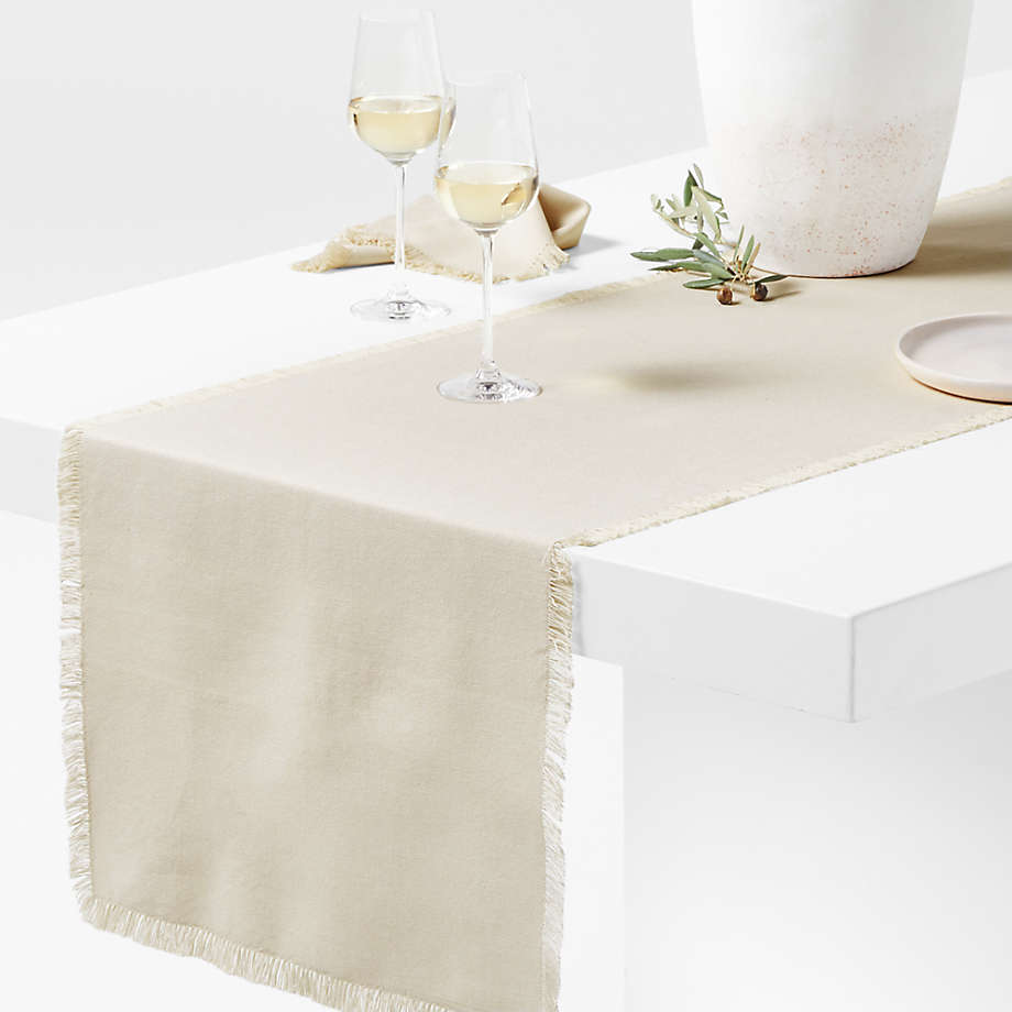 Craft 120" Birch Beige Organic Cotton Fringe Table Runner + Reviews ...