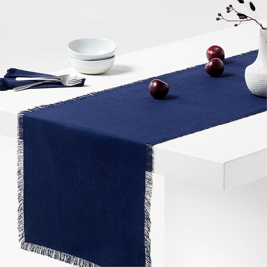 Craft 120" Deep Indigo Organic Cotton Fringe Table Runner + Reviews ...