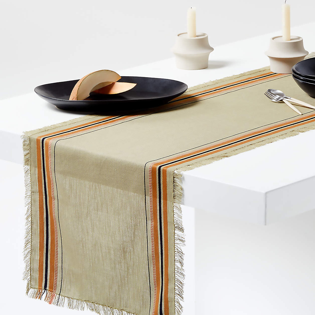 Craft 120" Green Stripe Organic Cotton Fringe Table Runner + Reviews ...