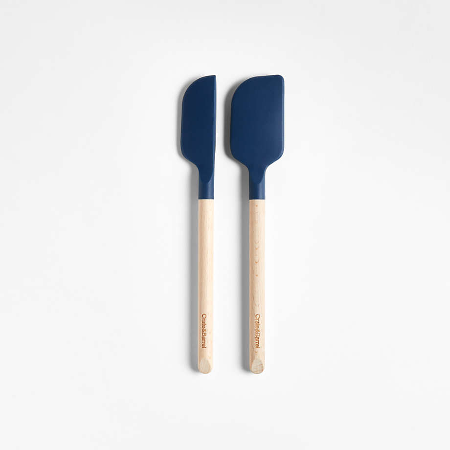 Crate & Barrel Wood and Navy Blue Silicone Mini Spatulas, Set of 2 ...