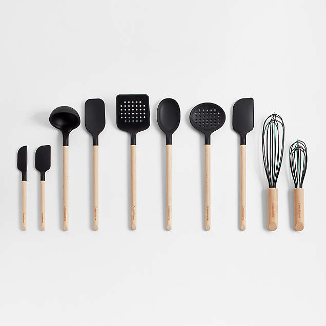 Crate & Barrel Black Silicone and Wood Mini Spatulas, Set of 2 ...