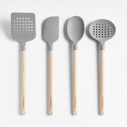 Crate & Barrel Grey Silicone Utensils with Holder, Set of 6 | Crate ...