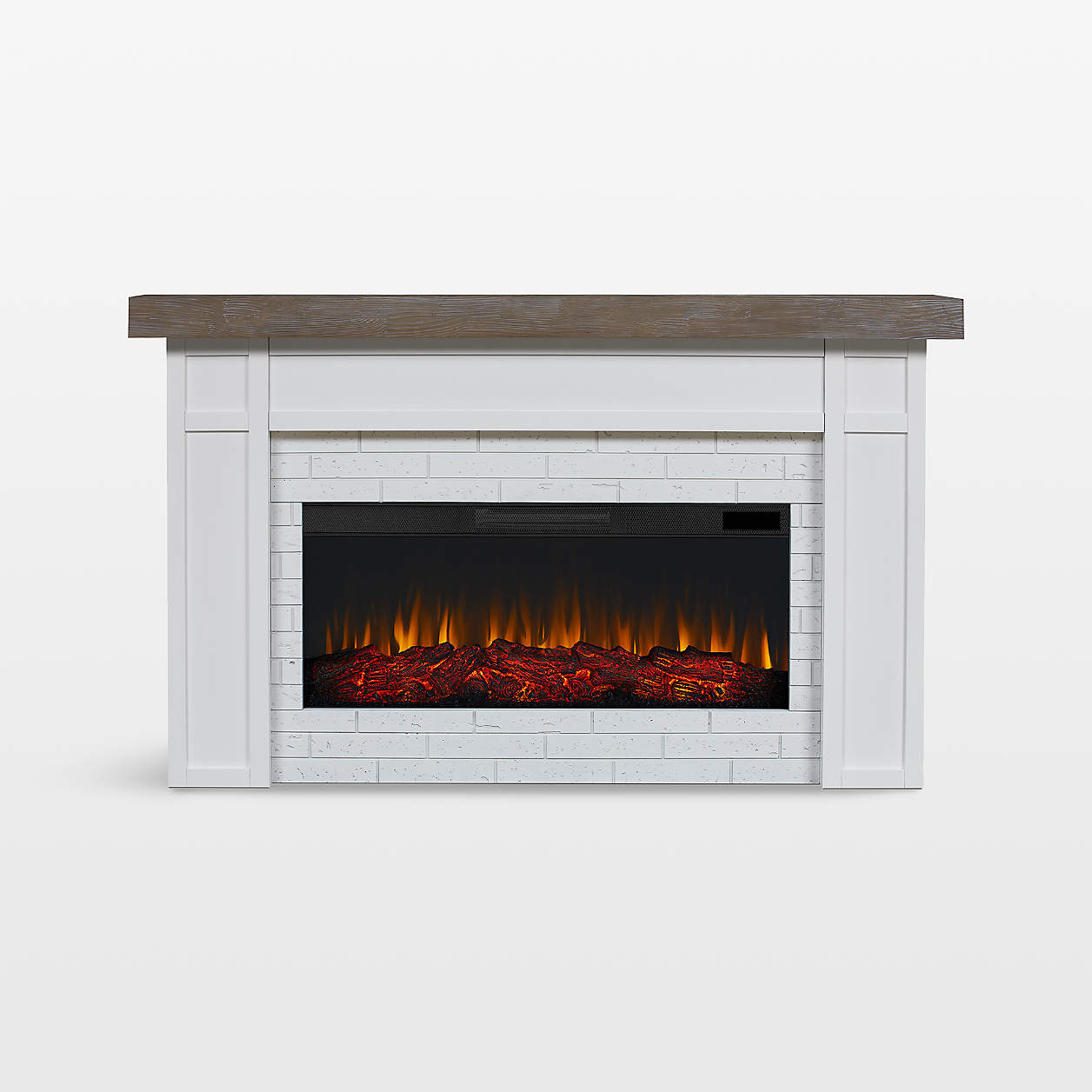 Cravenhall White and Brown Wood Electric Fireplace | Crate & Barrel