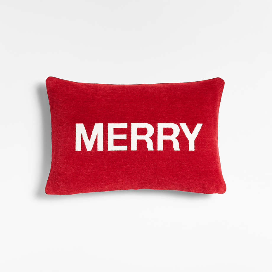 "Merry" Red Chenille Decorative Throw Pillow Cover 22"x15" + Reviews ...