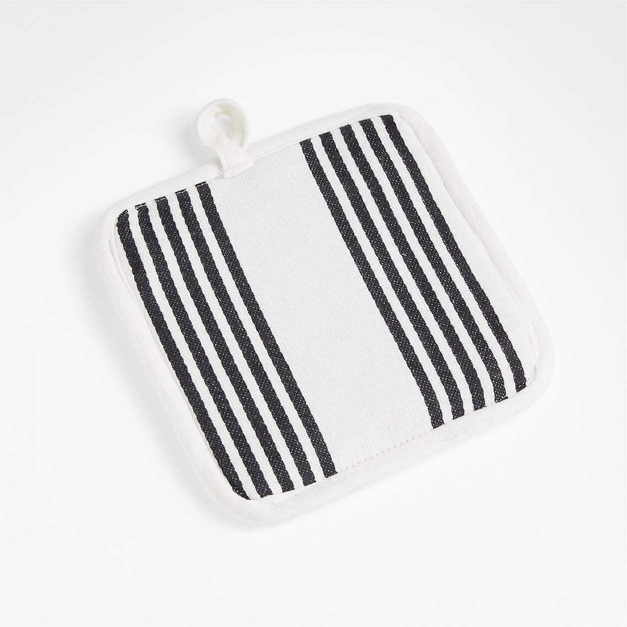 Cuisine Stripe Black Organic Cotton Pot Holder + Reviews | Crate & Barrel