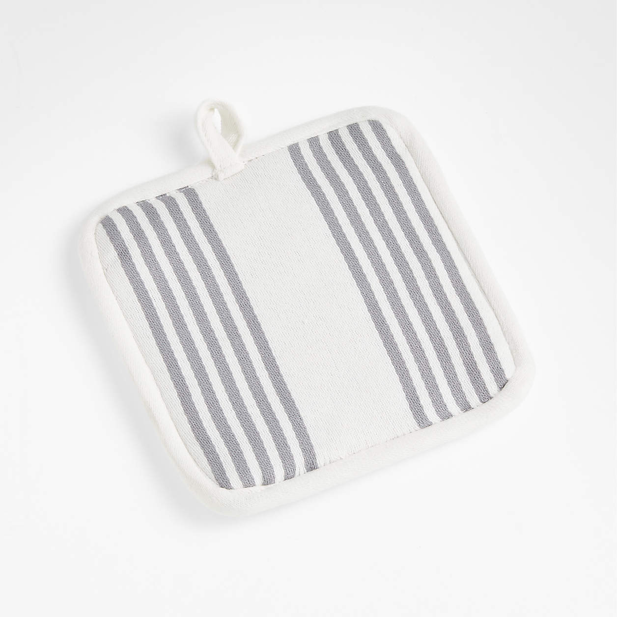 Cuisine Stripe Grey Organic Cotton Pot Holder + Reviews | Crate & Barrel