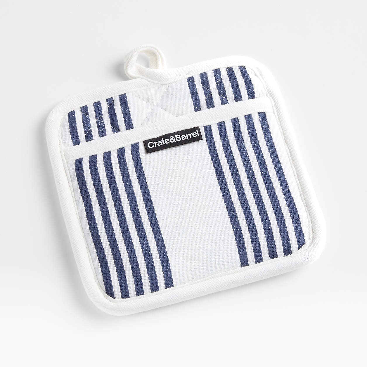 Cuisine Stripe Indigo Organic Cotton Pot Holder + Reviews | Crate & Barrel