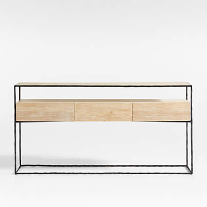 Pace Oak Wood Storage Console Table + Reviews | Crate & Barrel