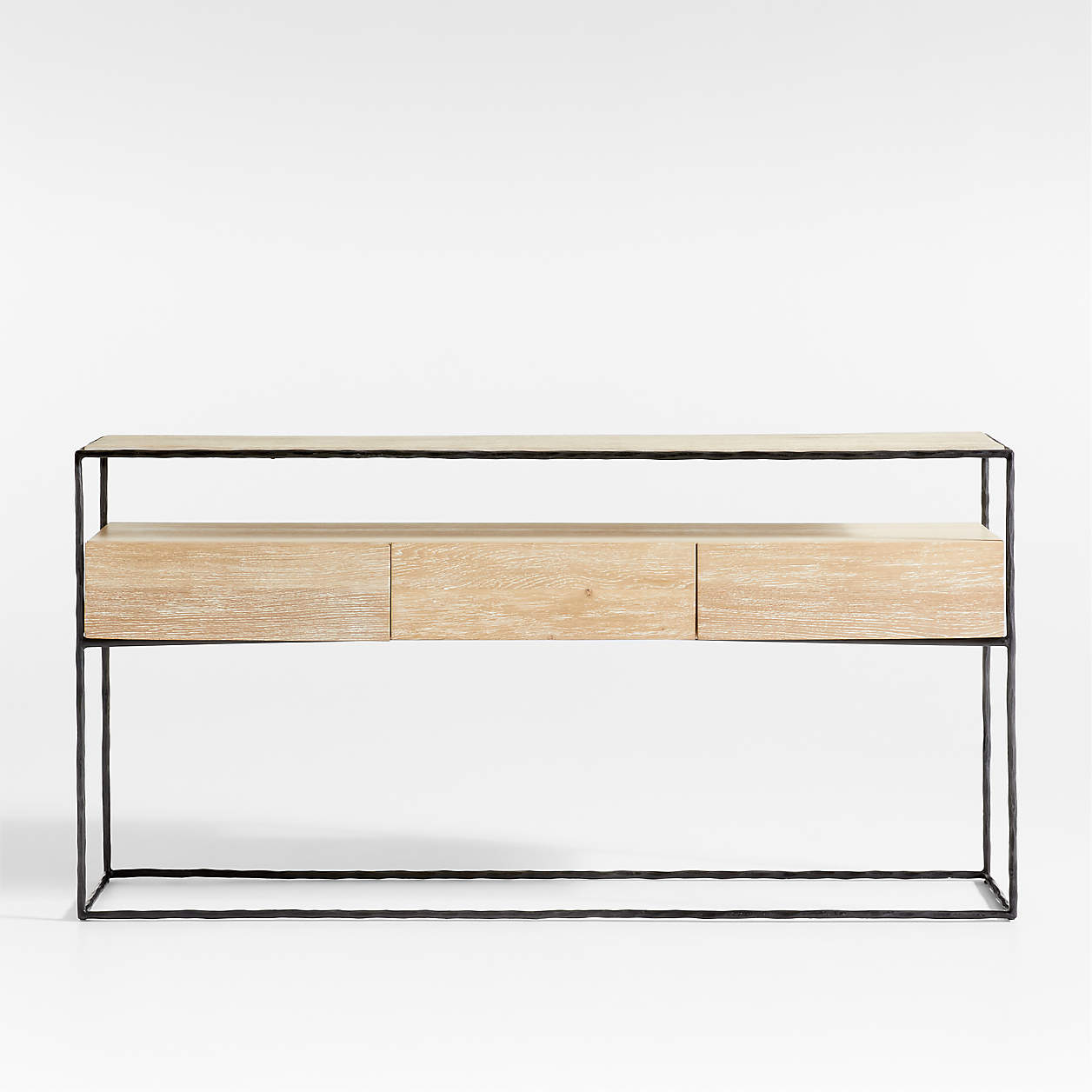 Dahlia 68" Rectangular Natural Oak Wood and Hand-Forged Steel Storage ...