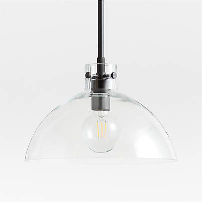 Arren Brass Single Pendant Light with Large Round Clear Glass Shade ...