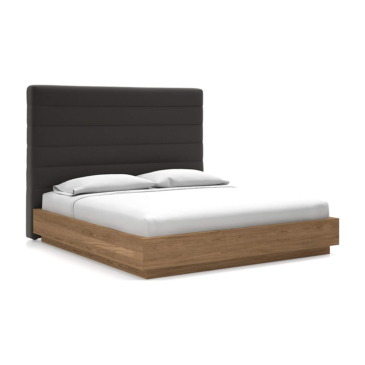 Danielle King Headboard with Batten Plinth-Base Bed Carbon | Crate & Barrel