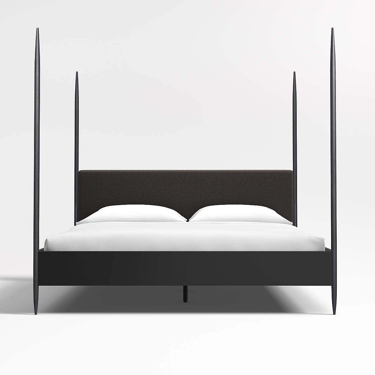 Dearborn Black Four Poster King Bed Frame with Upholstered Headboard ...