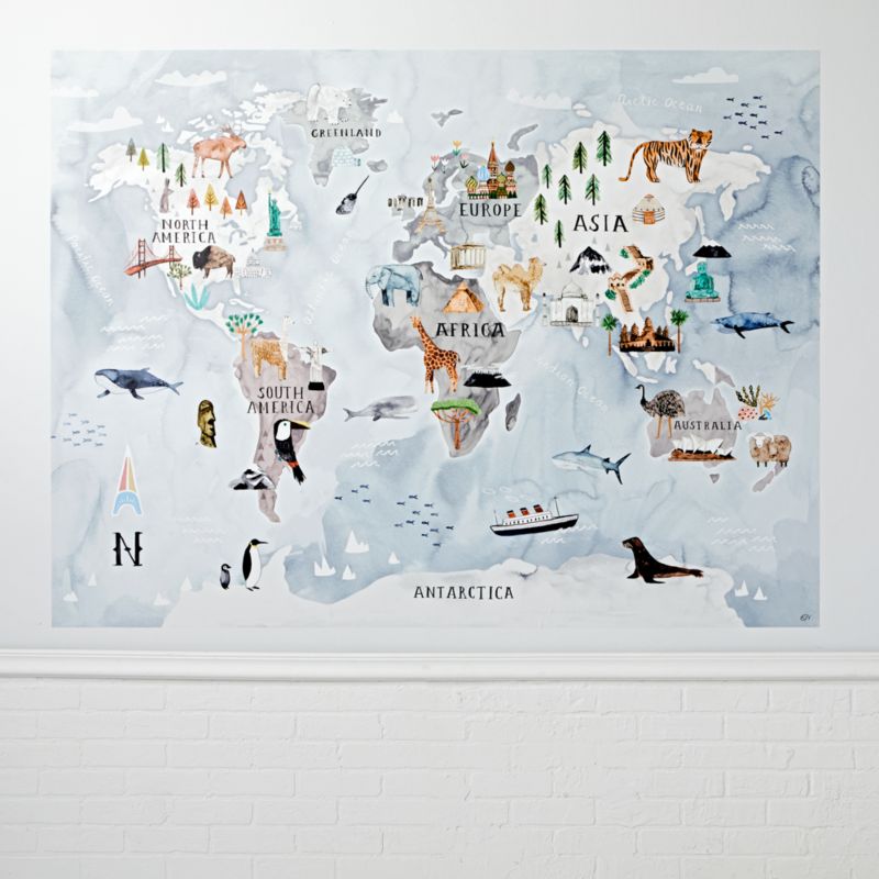 Wall World Map Watercolor Decal Sticker - Wall Design Ideas