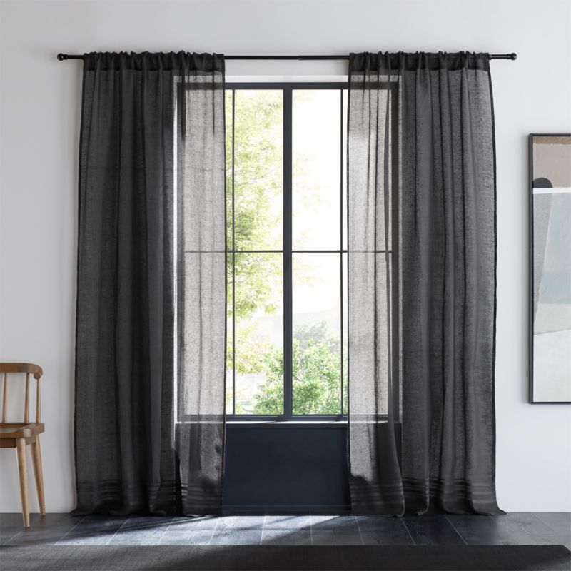 Storm Grey EUROPEAN FLAX -Certified Linen Sheer Stripe Window Curtain ...