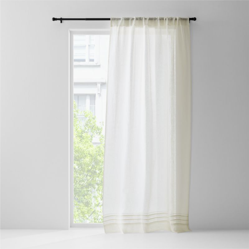 Ivory European Flax -Certified Linen Sheer Stripe Window Curtain Panel ...