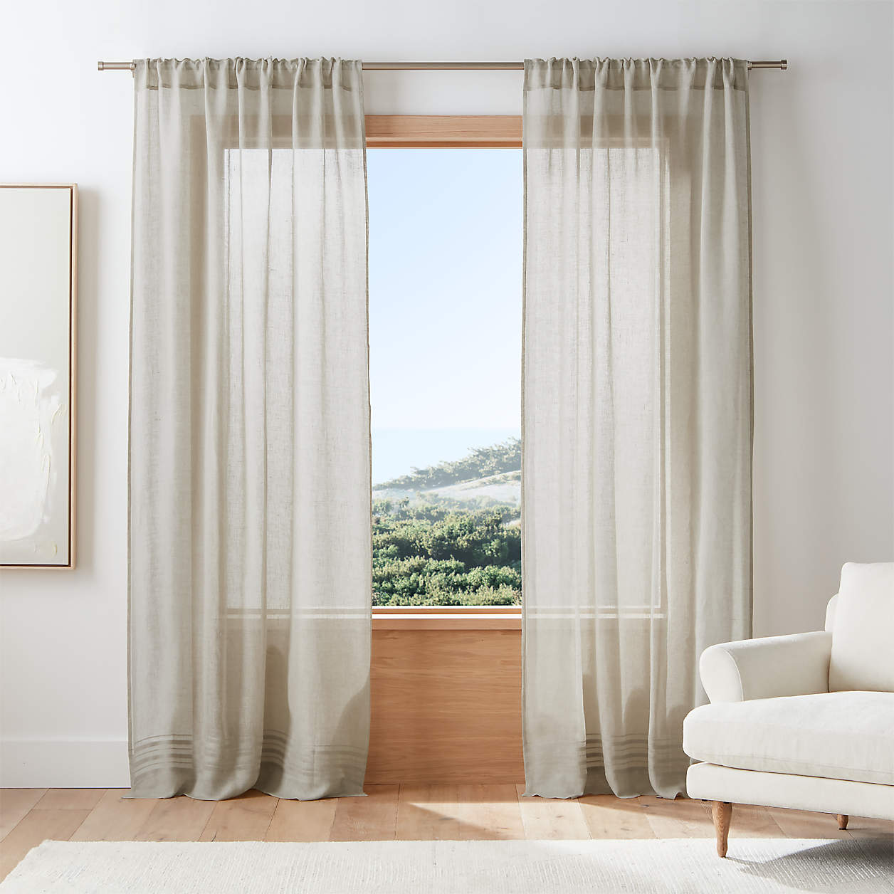 Warm Beige EUROPEAN FLAX -Certified Linen Sheer Stripe Window Curtain ...