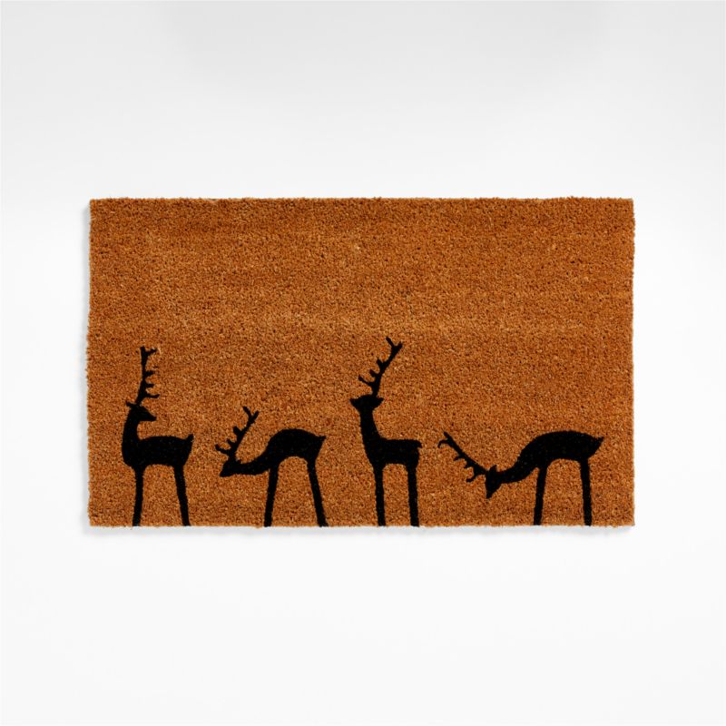 Natural & Black Reindeer Holiday Doormat 18"x30" | Crate & Barrel