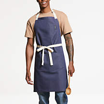 Indigo Organic Cotton Kitchen Apron with Pockets + Reviews | Crate & Barrel