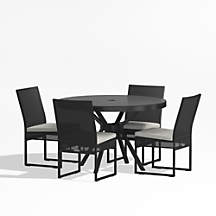 Dune 48" Black Glass Outdoor Dining Table Set with White Cushions ...