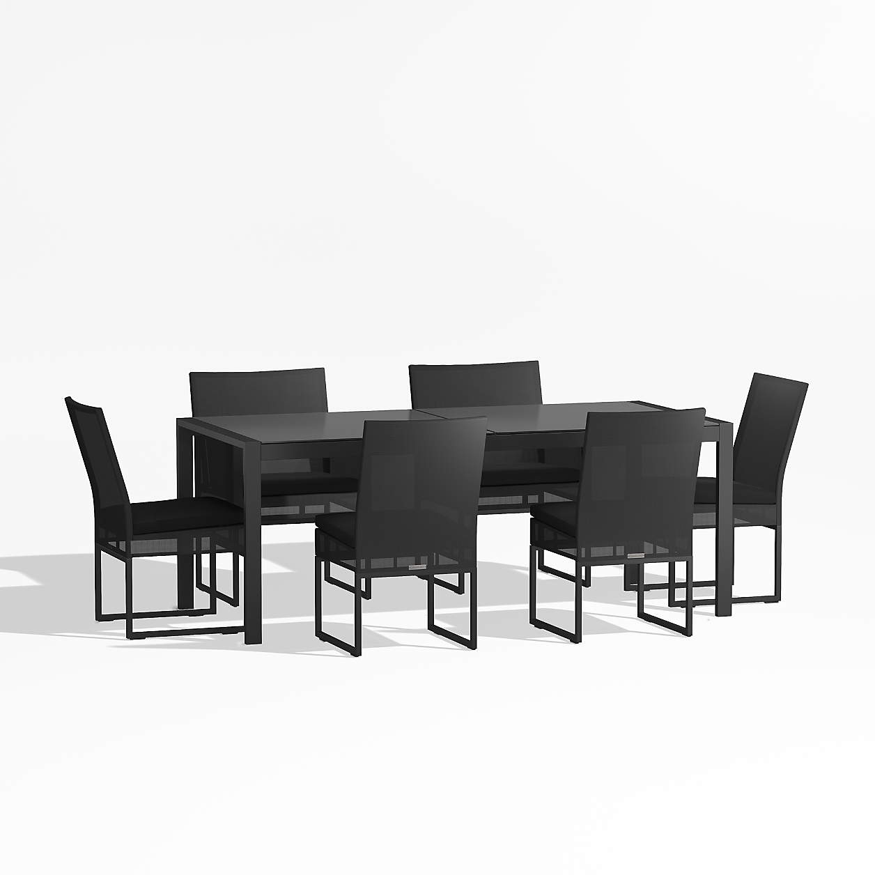 Dune Black Glass Outdoor Dining Table Set | Crate & Barrel
