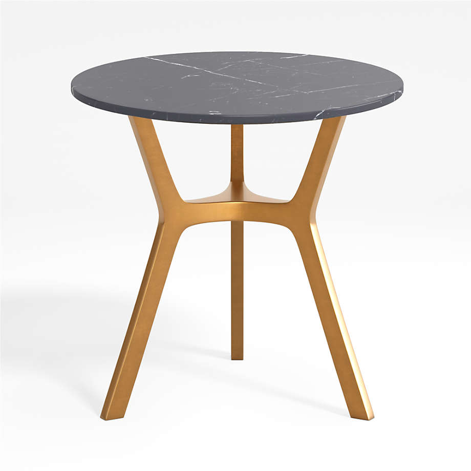 Elke Round Black Marble End Table with Brass Base | Crate & Barrel