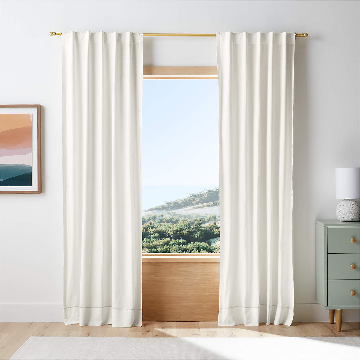 Pampas Ivory Embroidered Stitch Organic Cotton Blackout Curtain Panel ...