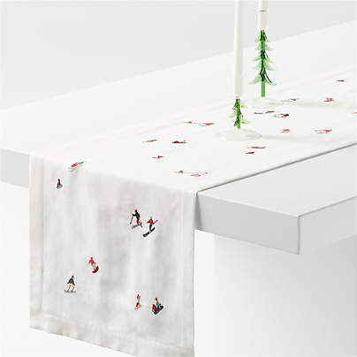 Aspen 90" Striped Organic Cotton Table Runner + Reviews | Crate & Barrel
