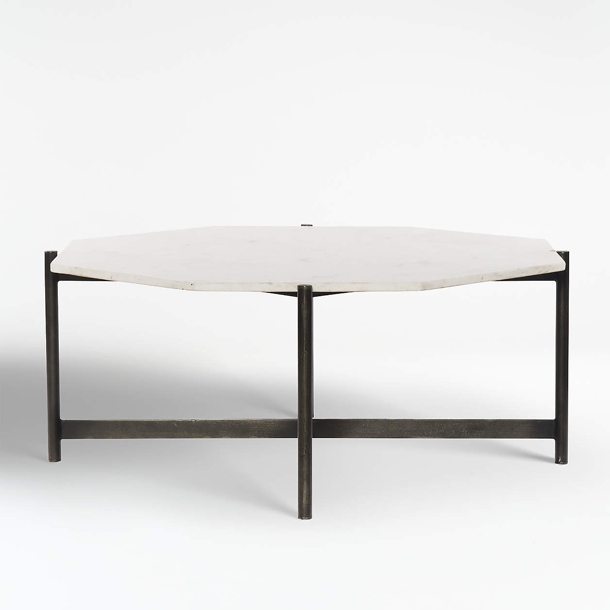 Emilia White Marble and Grey Iron 40" Polygon Coffee Table | Crate & Barrel