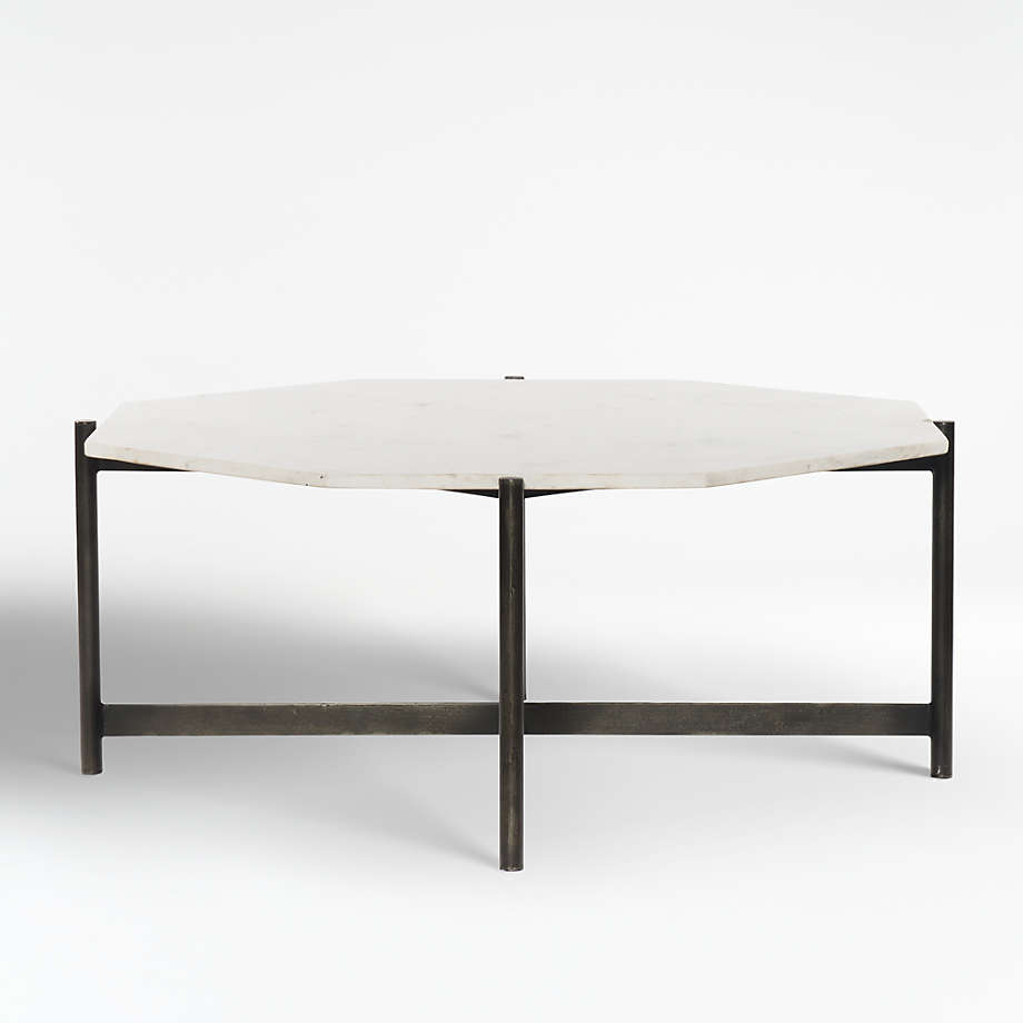 Emilia White Marble and Grey Iron 40" Polygon Coffee Table | Crate & Barrel
