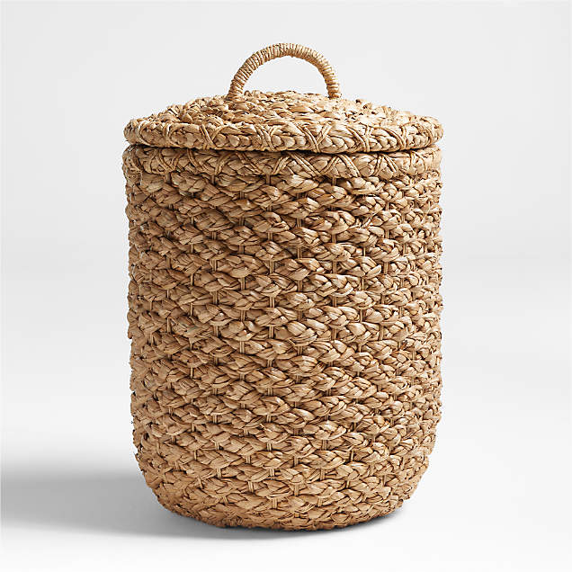 Black Woven Rattan Hamper + Reviews | Crate & Barrel