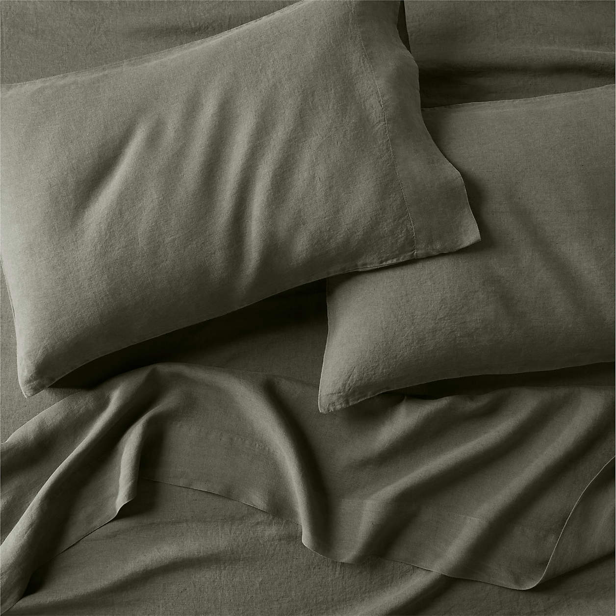 European Flax -Certified Linen Burnt Green Twin/Extra-Long Twin Bed ...