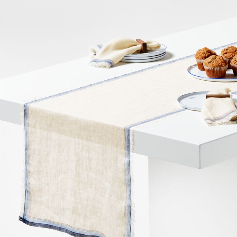 Blue Striped EUROPEAN FLAX -Certified Linen Table Runner | Crate & Barrel