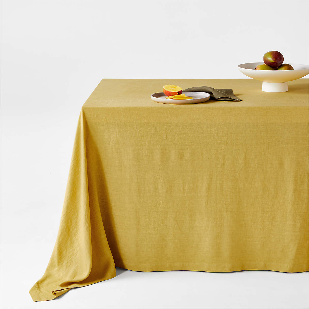 Marin Olive Yellow Oversized European Flax -Certified Linen Tablecloth ...