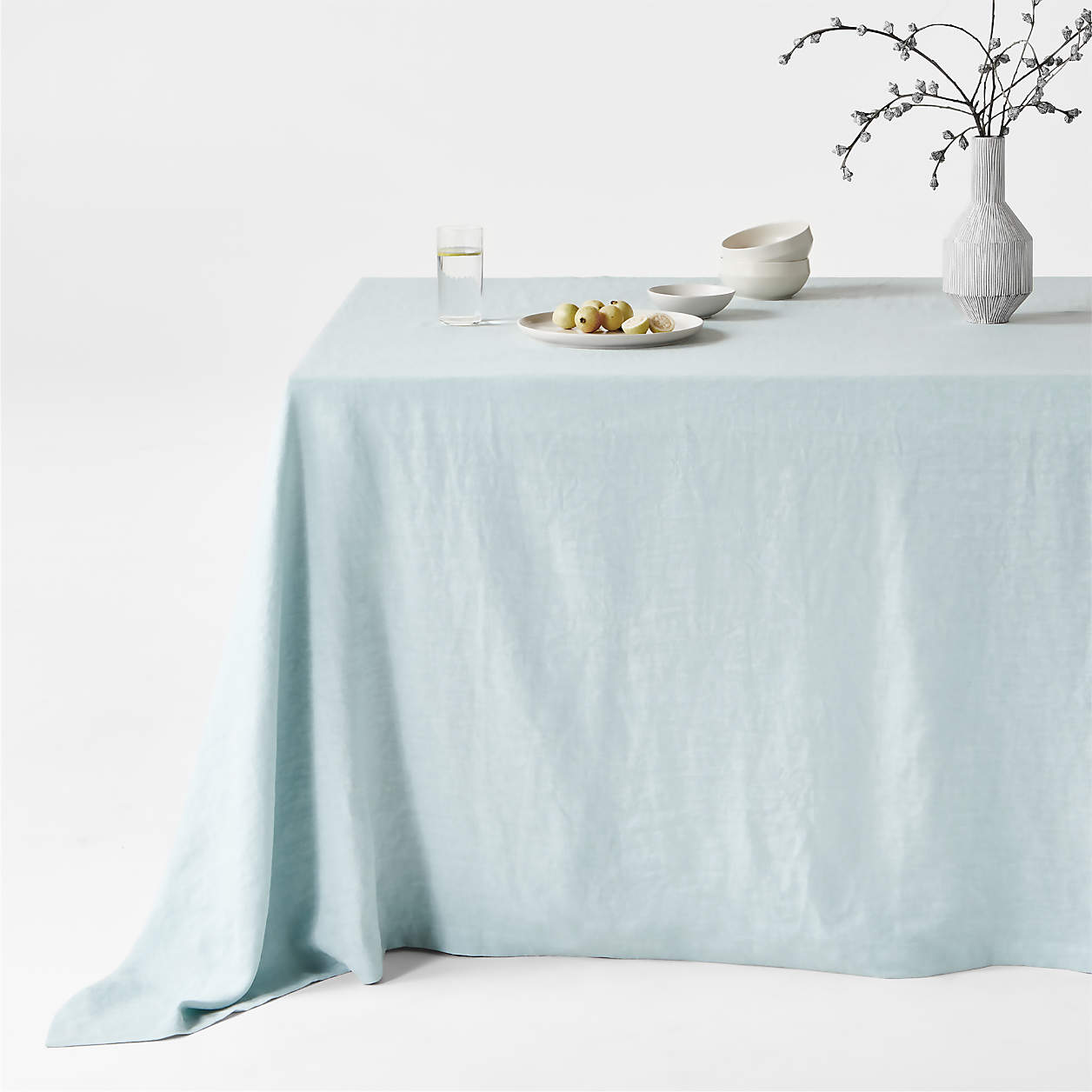Marin Quiet Blue Oversized European Flax -Certified Linen Tablecloth ...