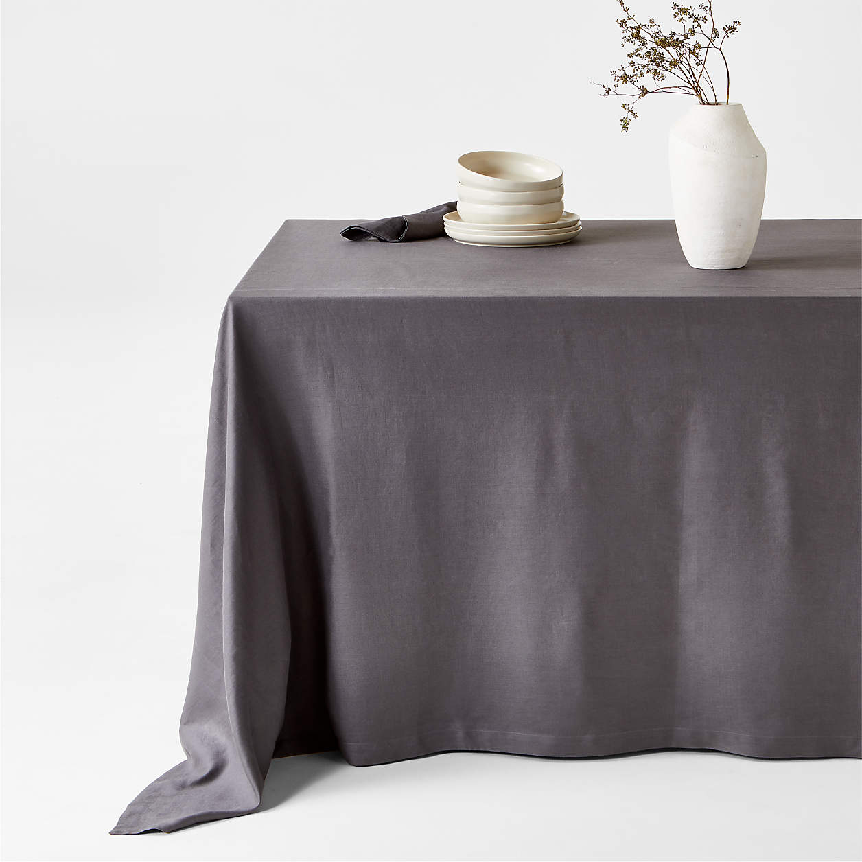 Marin Storm Grey Oversized European Flax -Certified Linen Tablecloth ...