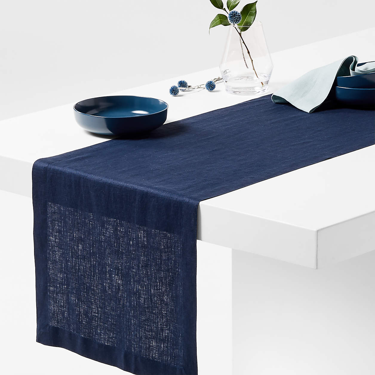 Marin 120" Deep Indigo European Flax -Certified Linen Table Runner ...
