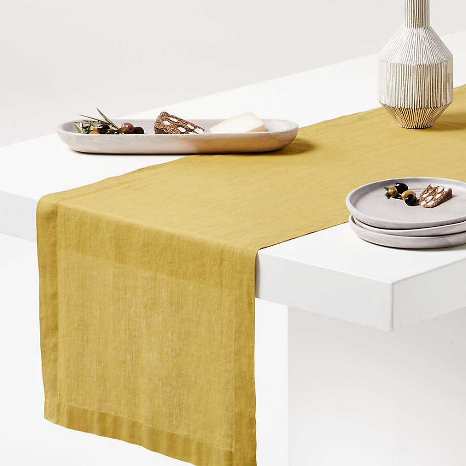 Marin 120" Olive Yellow European Flax -Certified Linen Table Runner ...