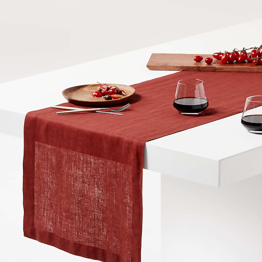 Marin 120" Plum Red European Flax -Certified Linen Table Runner ...