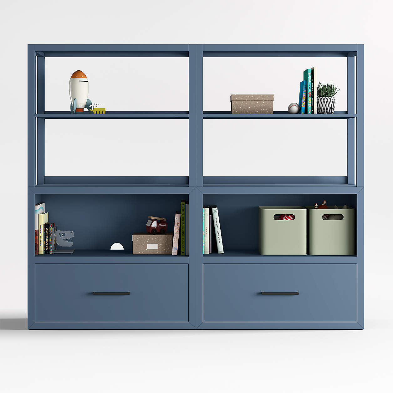 Ever Simple Set of 2 Modular Slate Blue Wood Kids Drawer Bookcases with ...